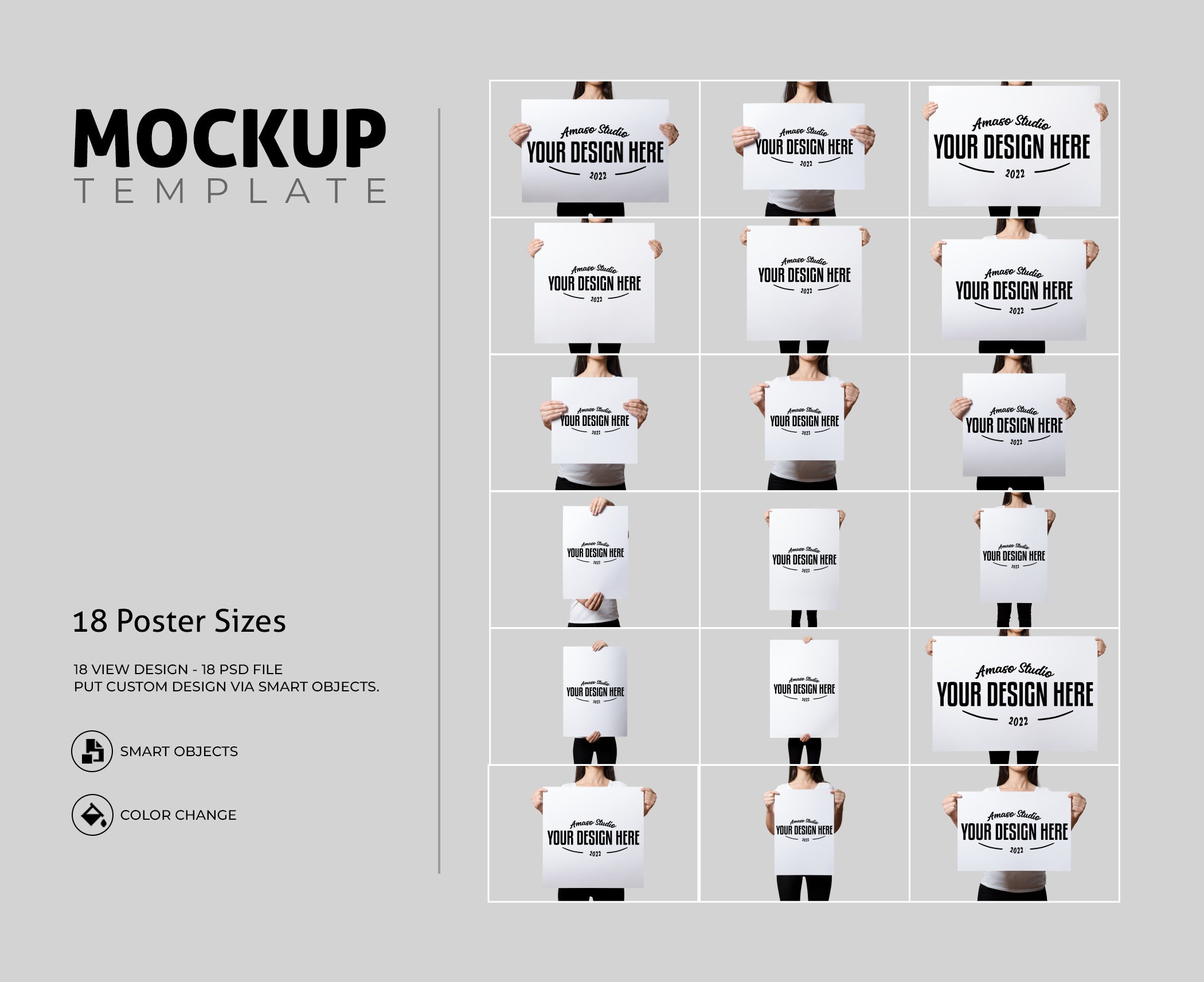 Poster Mockup Bundle, Female Model Holding Poster Mockup, Photoshop ...