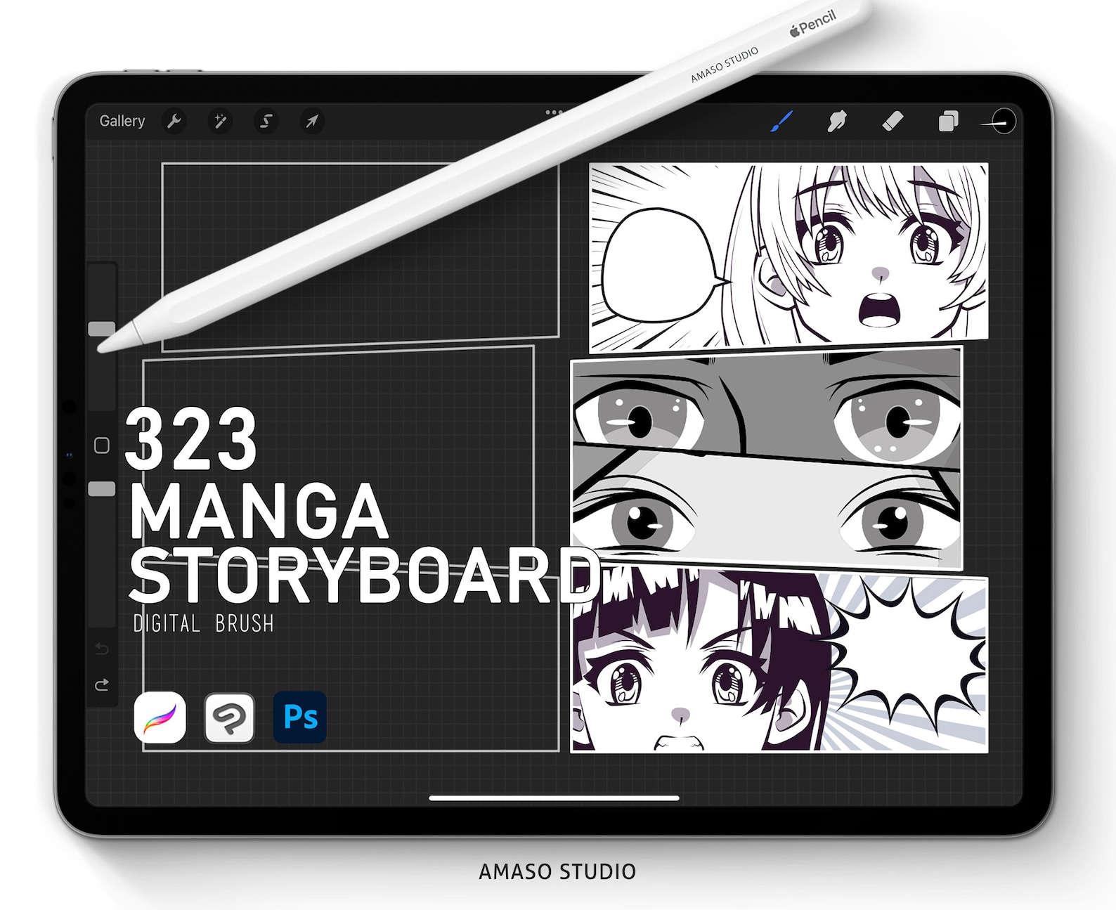 Manga Storyboard Template, Procreate and Photoshop Brush (digital ...