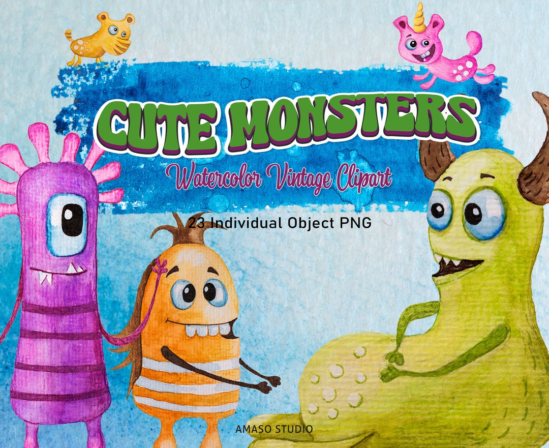 Cute Monster Watercolor Clipart High Resolution Pngs - Etsy