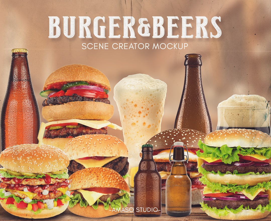 Burger and Beers Scene Creator, Scene Generator Mockup, Digital Styling ...