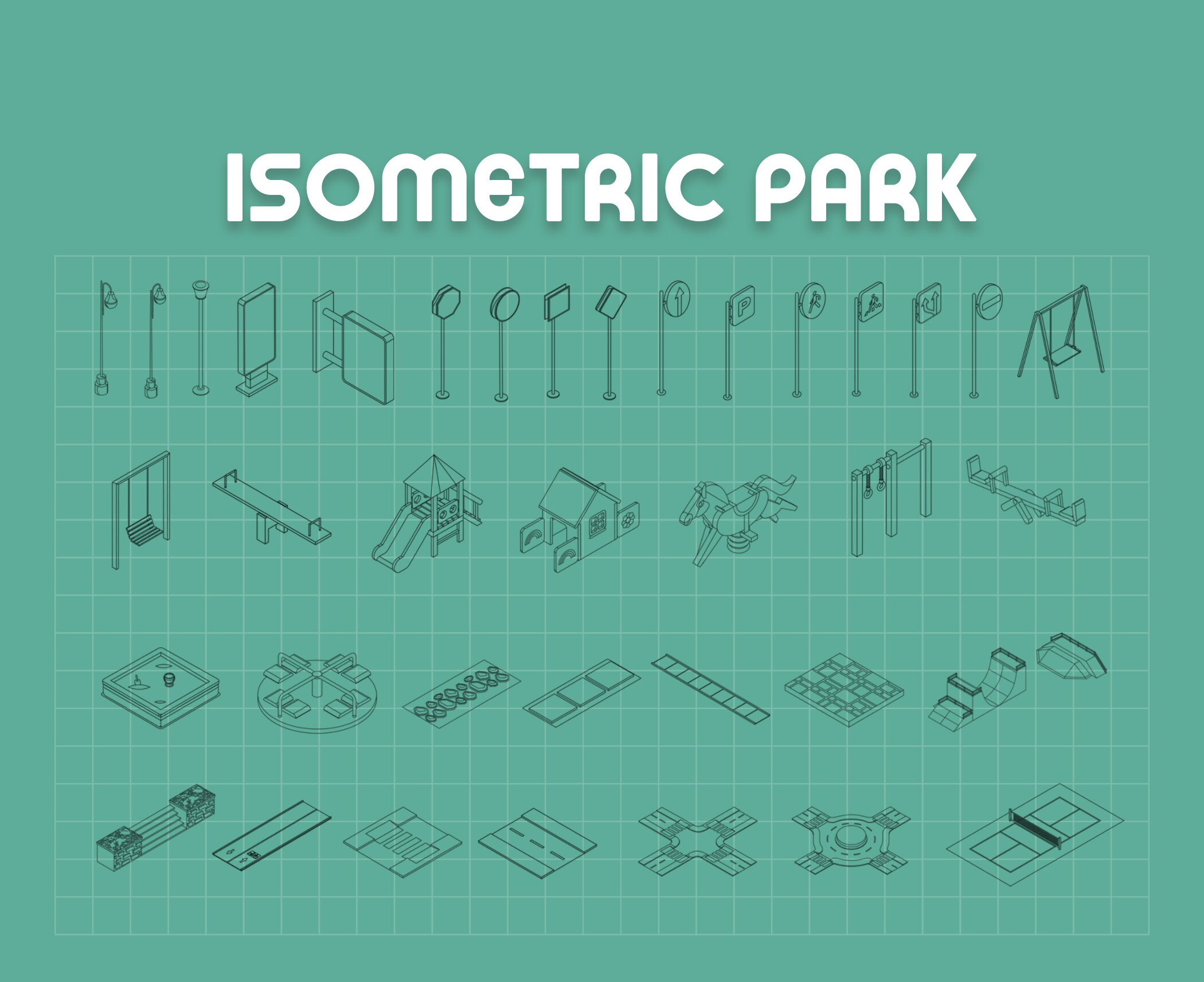 Park Isometric Procreate Stamp Isometric Vector Illustration - Etsy