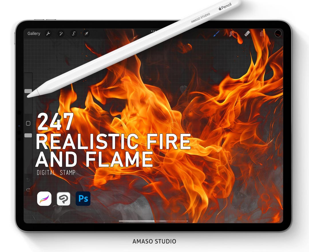 Realistic Fire and Flame for Procreate, Photoshop Brush and Clip Studio ...