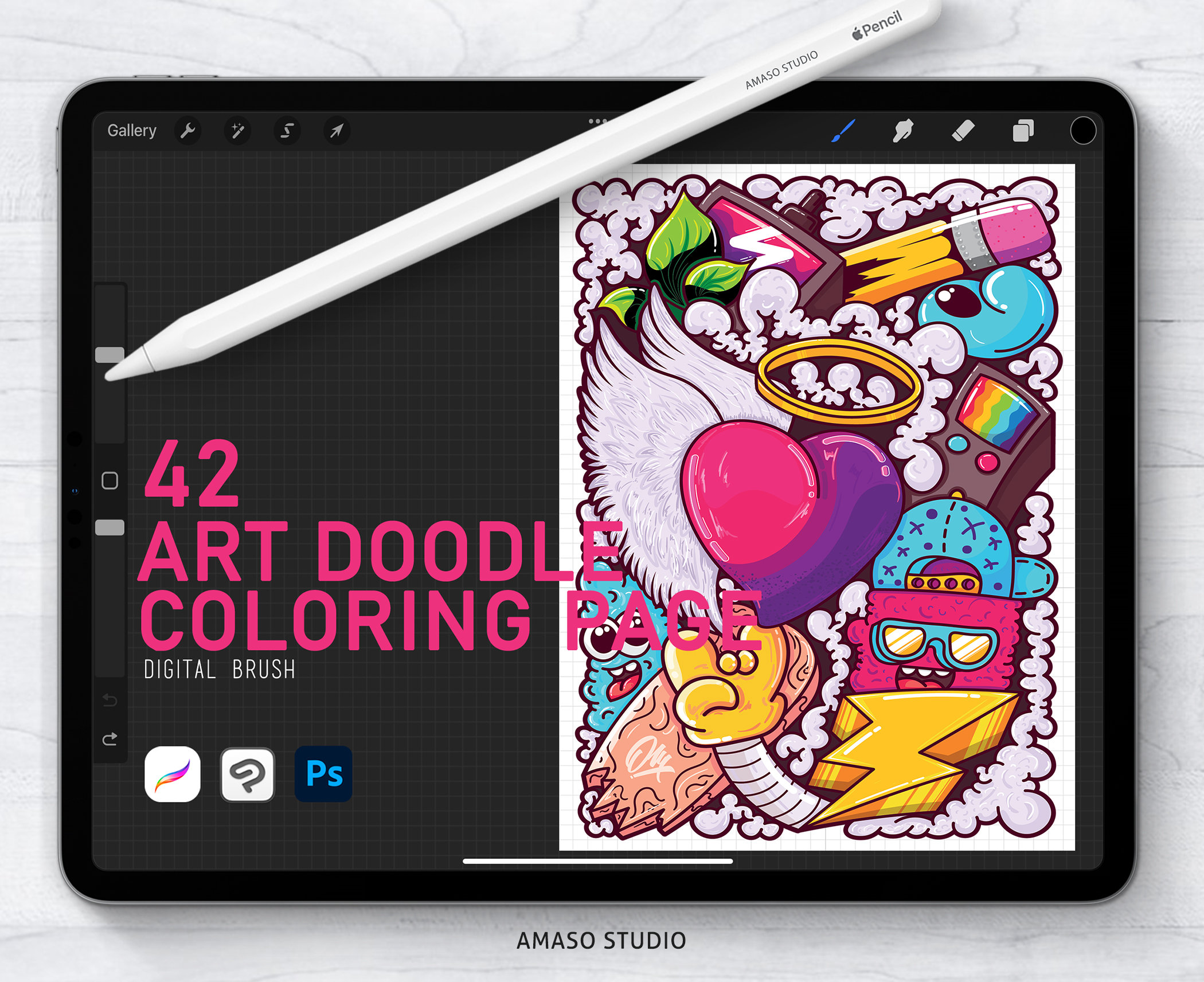 Art Doodle Coloring Page for Procreate, Photoshop and Clip Studio Paint ...