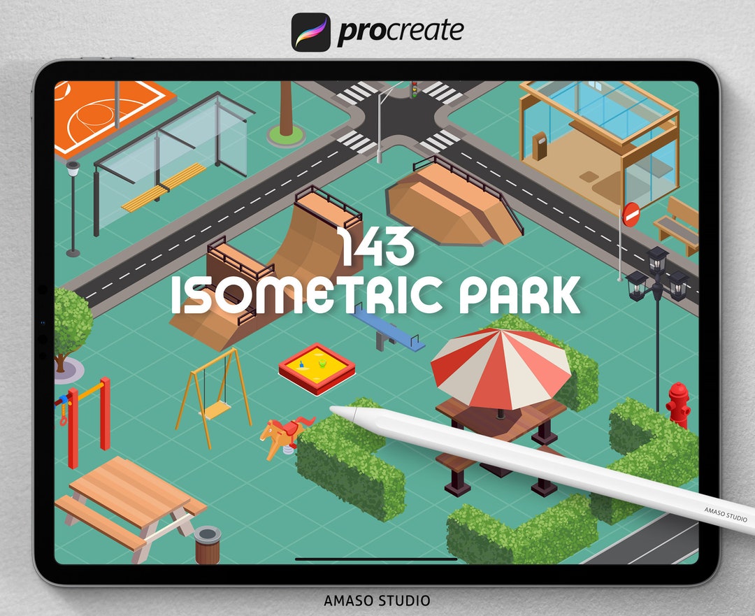 Park Isometric Procreate Stamp, Isometric Vector Illustration for ...