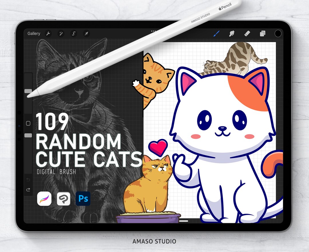 Random Cute Cat Set for Procreate, Photoshop and Clip Studio Paint - Etsy