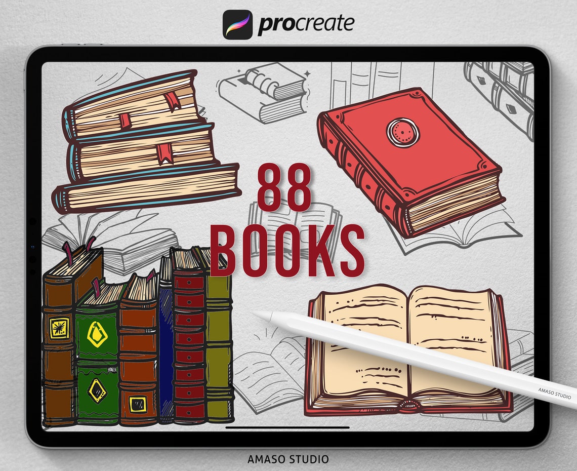 Books Procreate Stamp Book Vector Illustration for Procreate - Etsy