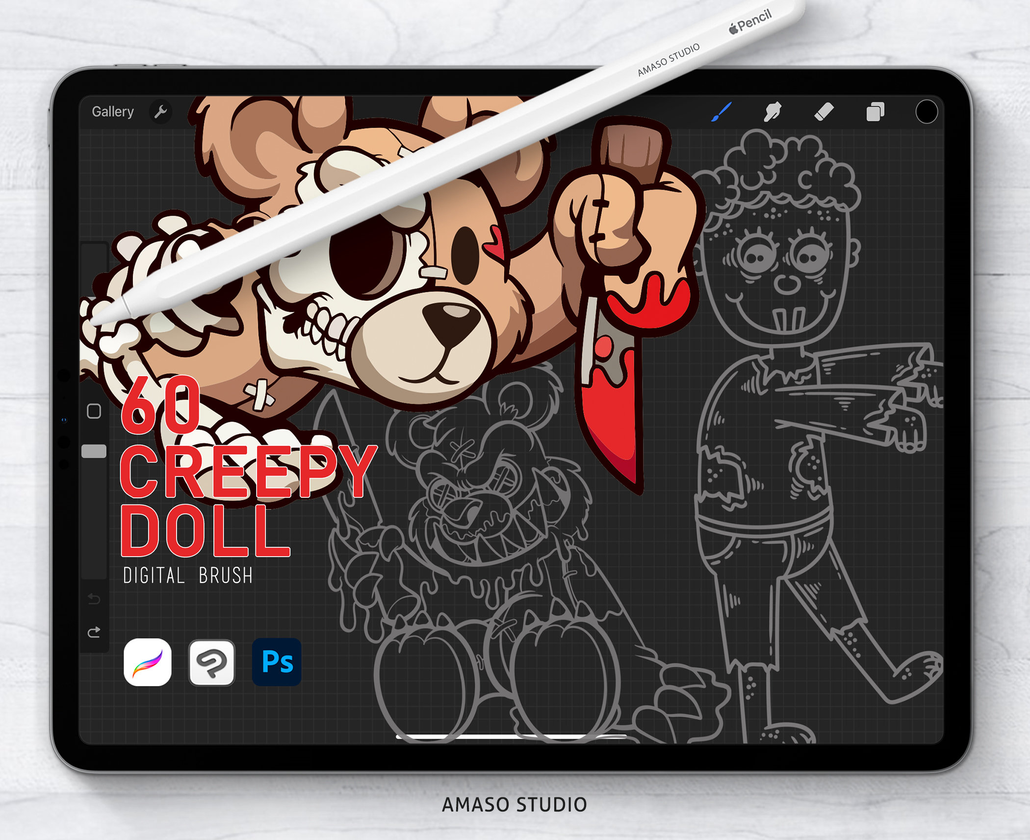 Creepy Doll for Procreate, Photoshop and Clip Studio Paint - Etsy