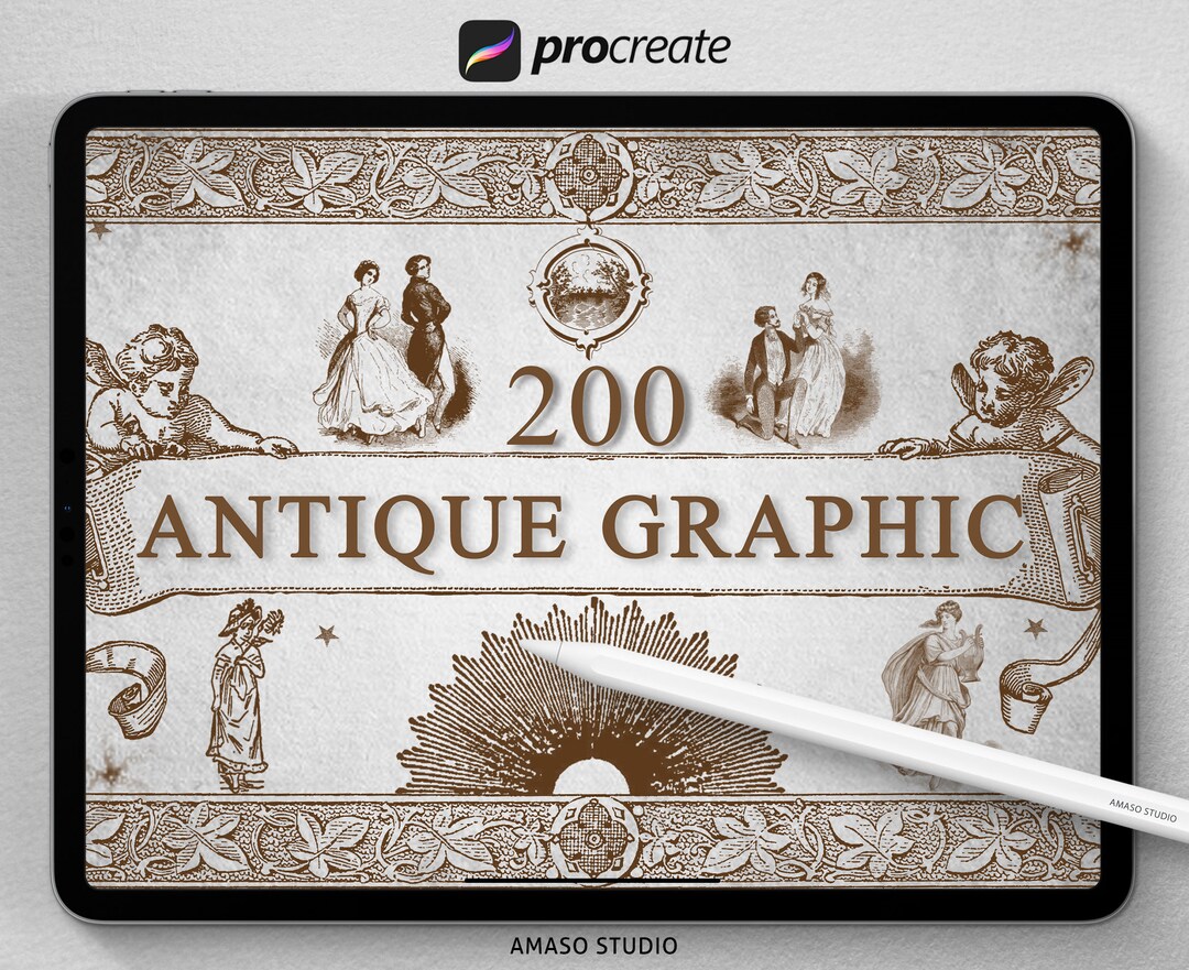Antique Graphic Elements Procreate Stamps, Vintage Illustration ...