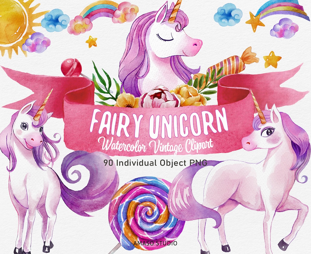 Fairy Unicorn Watercolor Clipart High Resolution Pngs - Etsy
