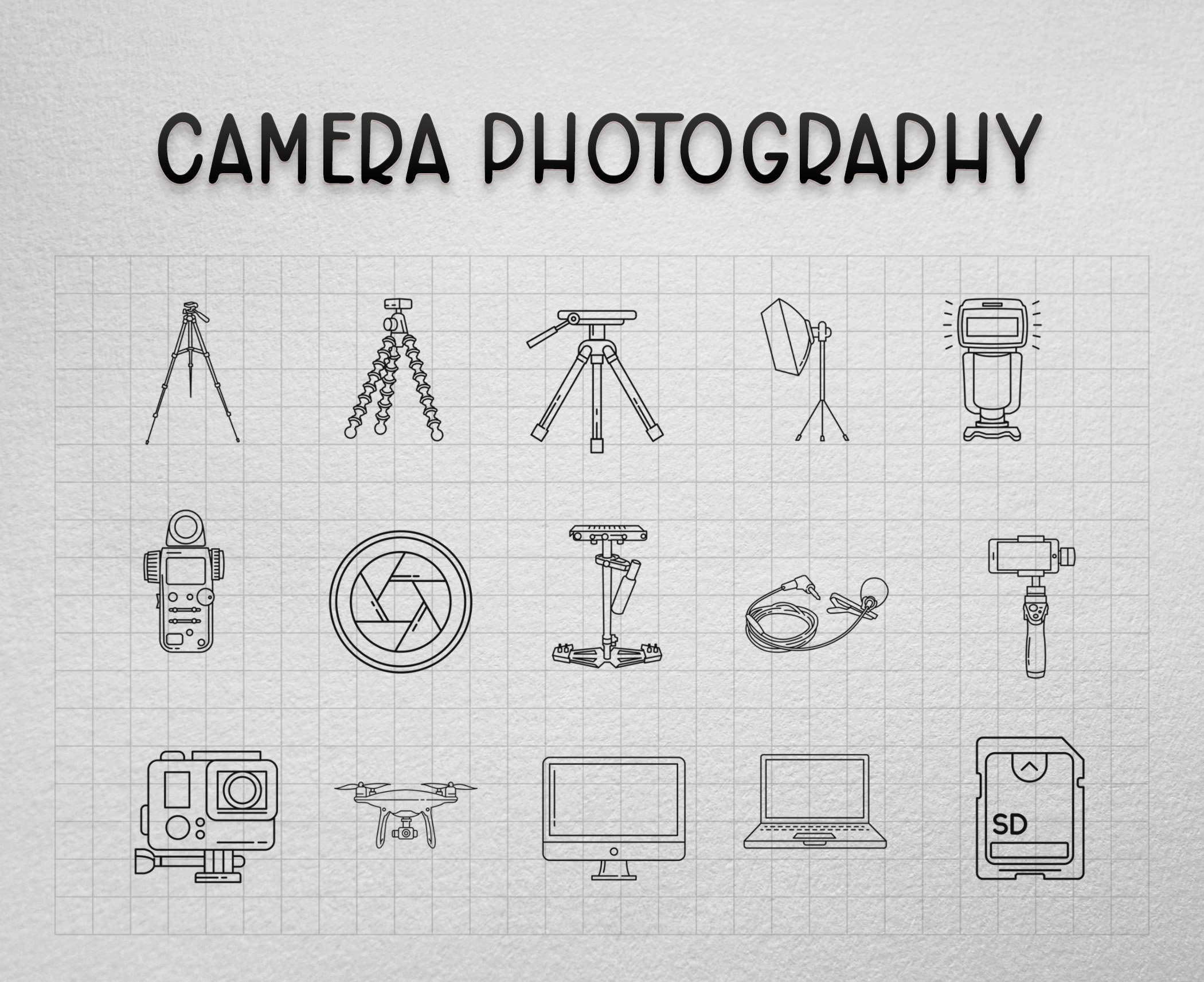 Camera Photography Procreate Stamp, Photographer Tools Illustration - Etsy