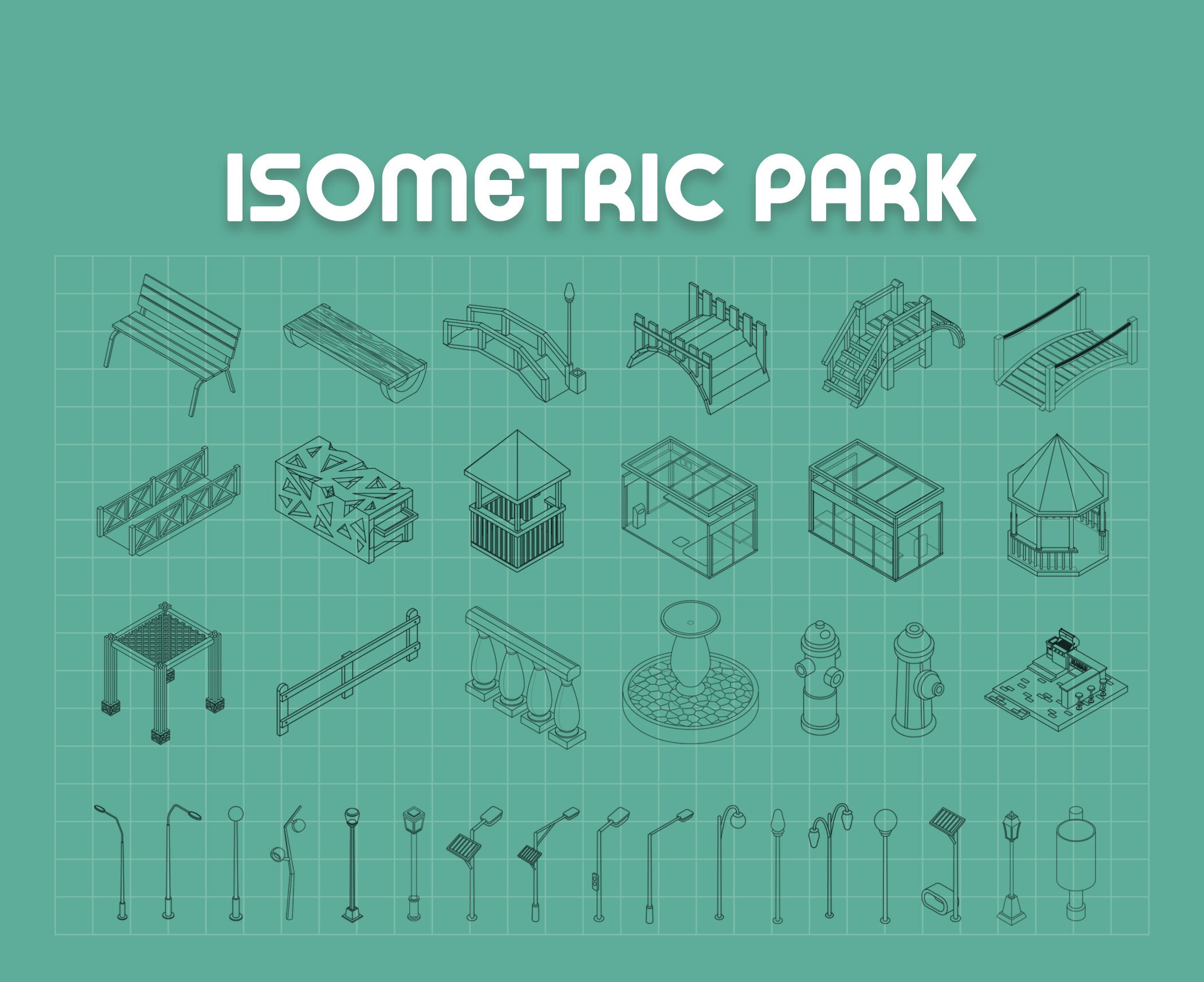 Park Isometric Procreate Stamp Brush (digital Download) - Etsy