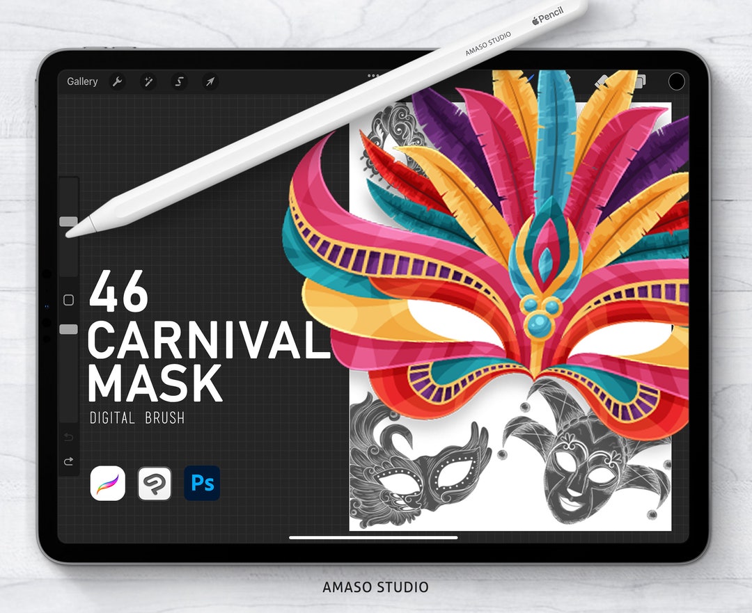 Carnival Mask Brushes Stamp Fo Procreate, Photoshop and Clip Studio ...