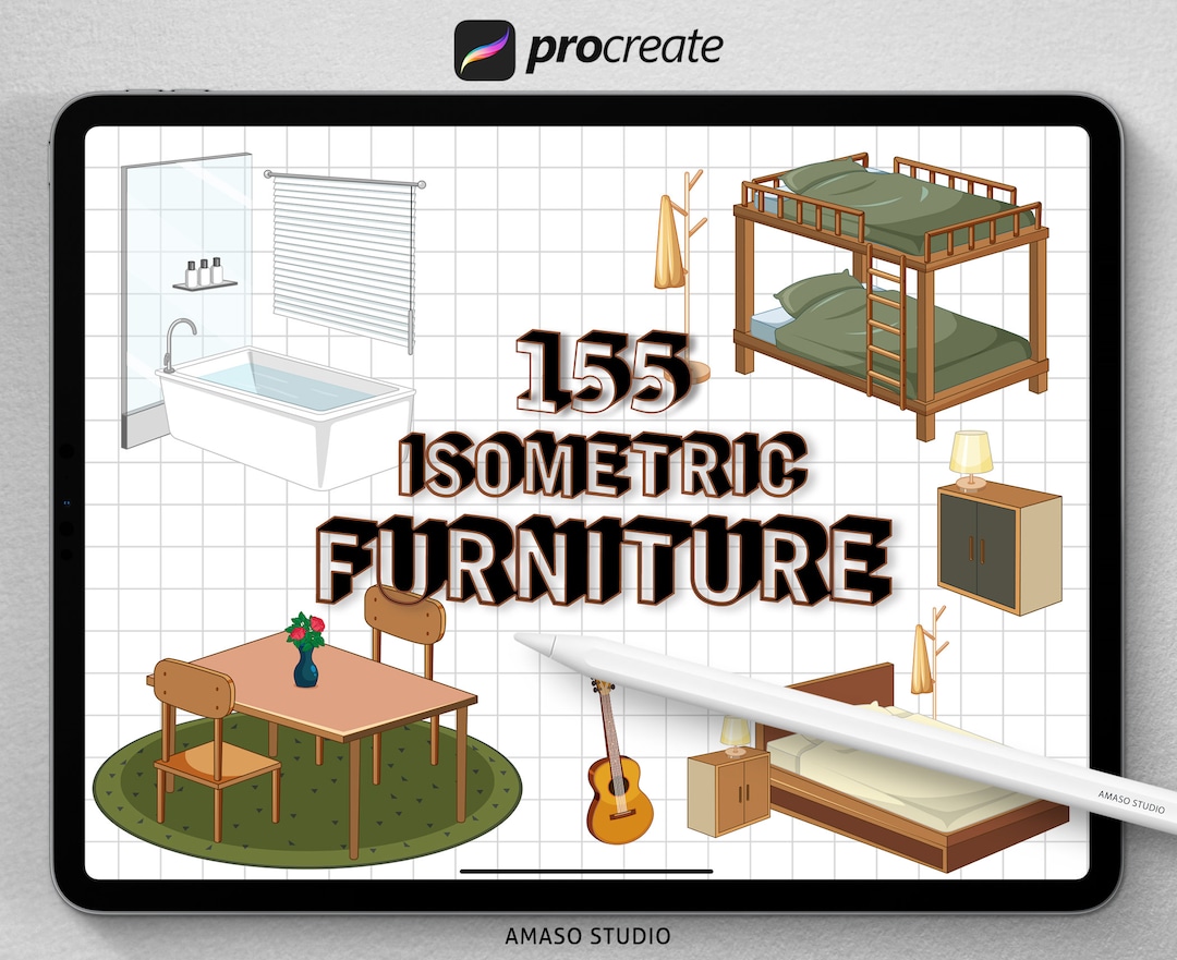 Furniture Isometric Procreate Stamp, Isometric Vector Illustration for ...