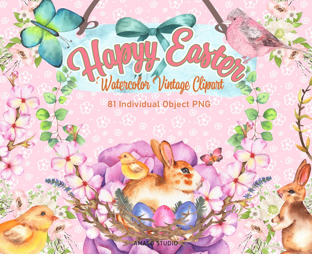 Happy Easter Watercolor Clipart High Resolution Pngs - Etsy
