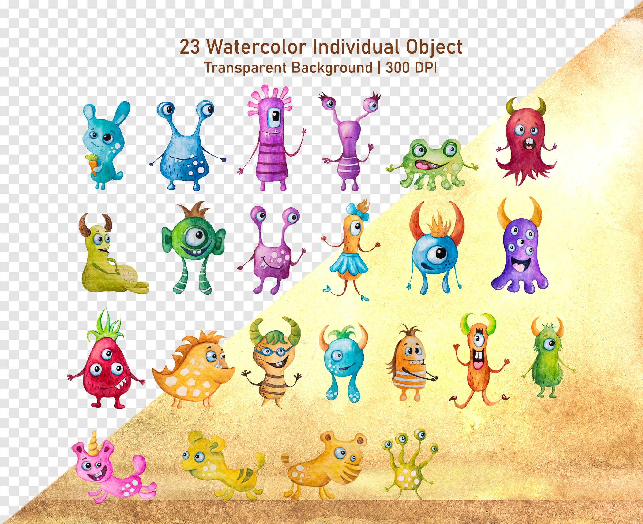 Cute Monster Watercolor Clipart High Resolution Pngs - Etsy
