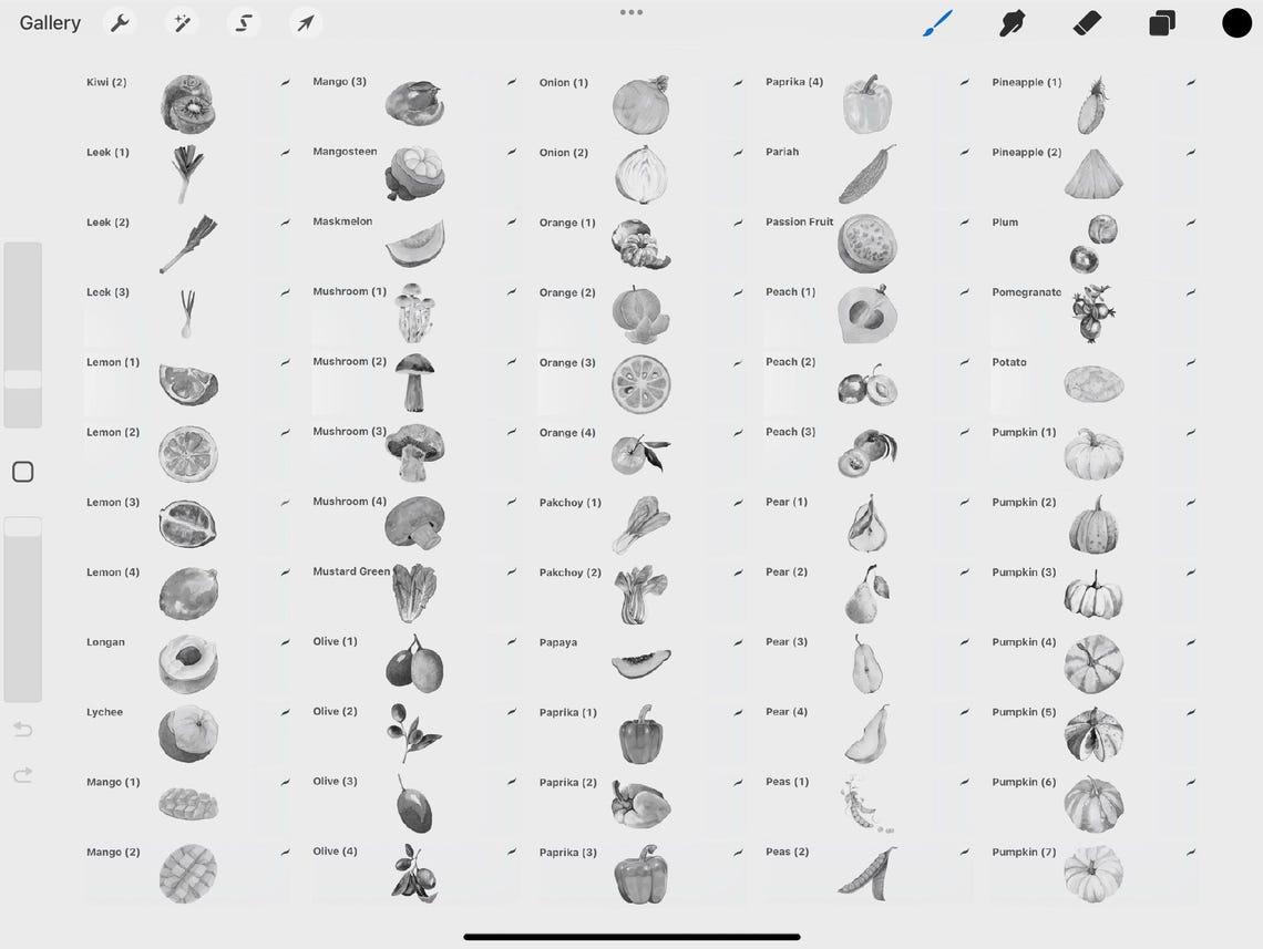 Vegetables and Fruits Watercolor Stamp Brushes – 161 Delicious Designs ...