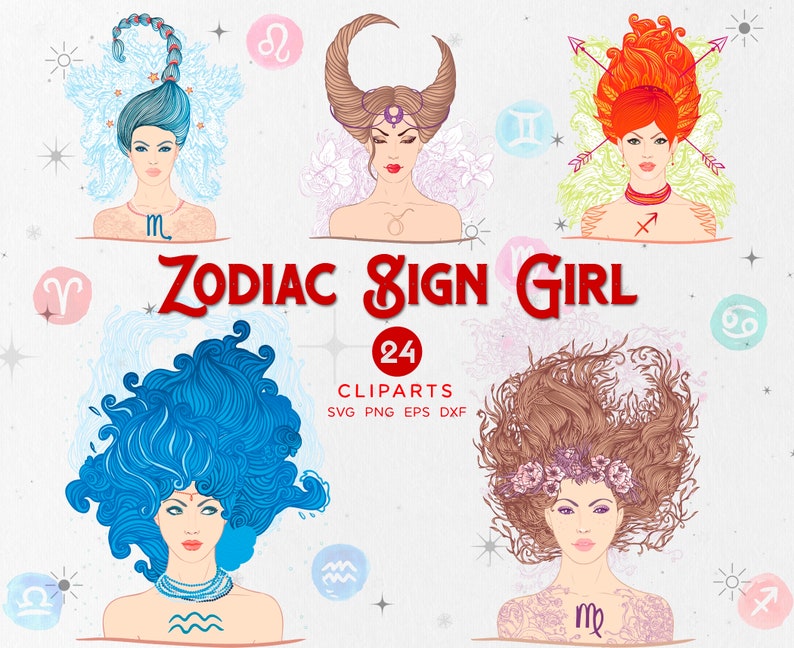 24 Horoscope Zodiac Sign Girl SVG - Etsy