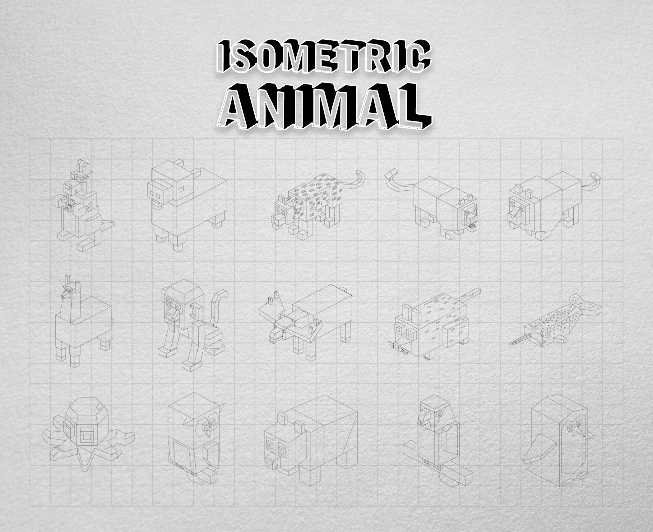 Animal Isometric Procreate Stamp, Isometric Vector Illustration for ...