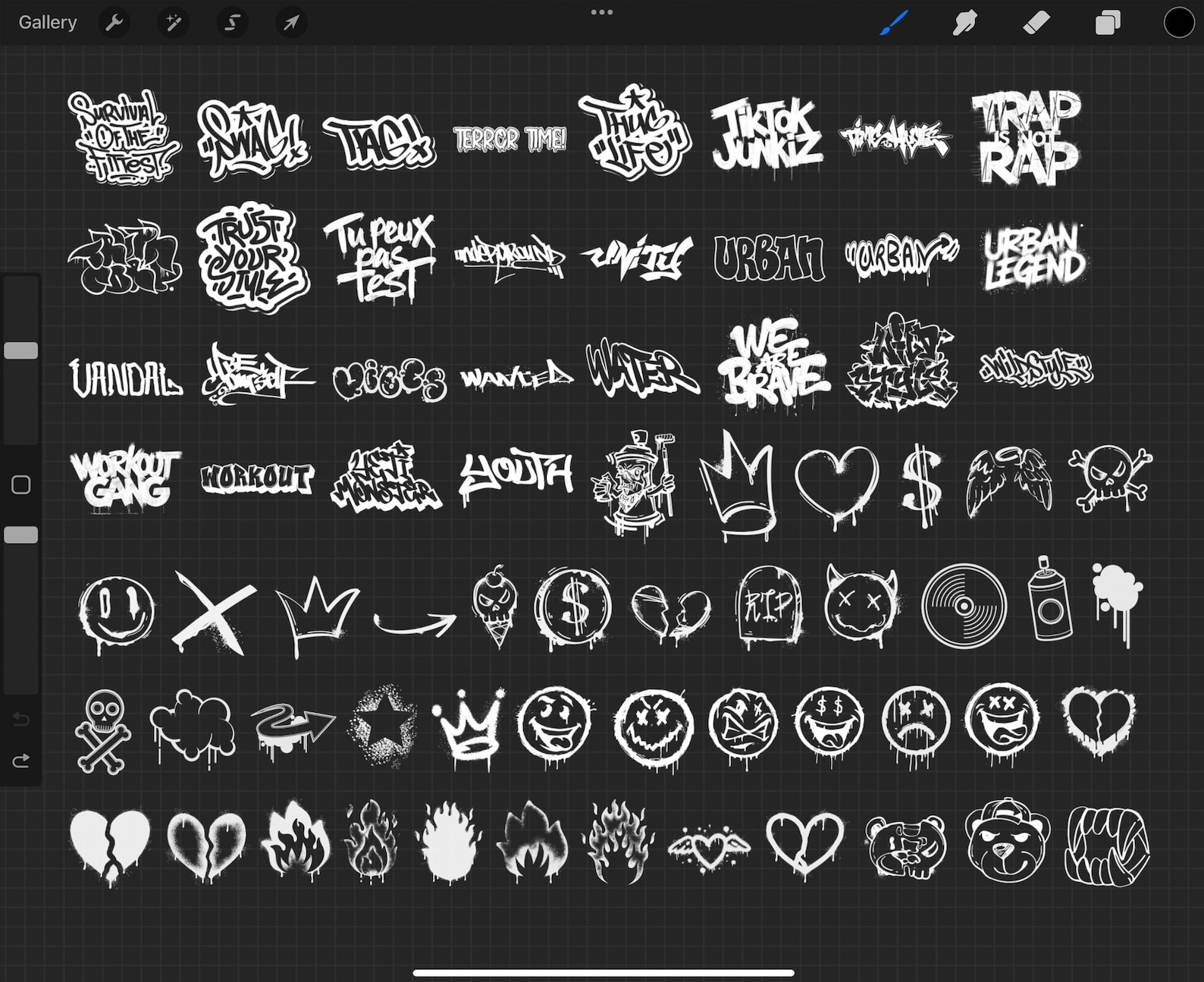 Graffiti Tagging Stamp Brush Set for Procreate, Photoshop, Clip Studio ...