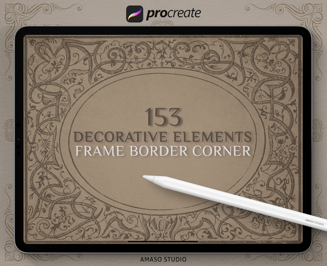 Decorative Elements Procreate Stamp, Border Frame and Corner ...