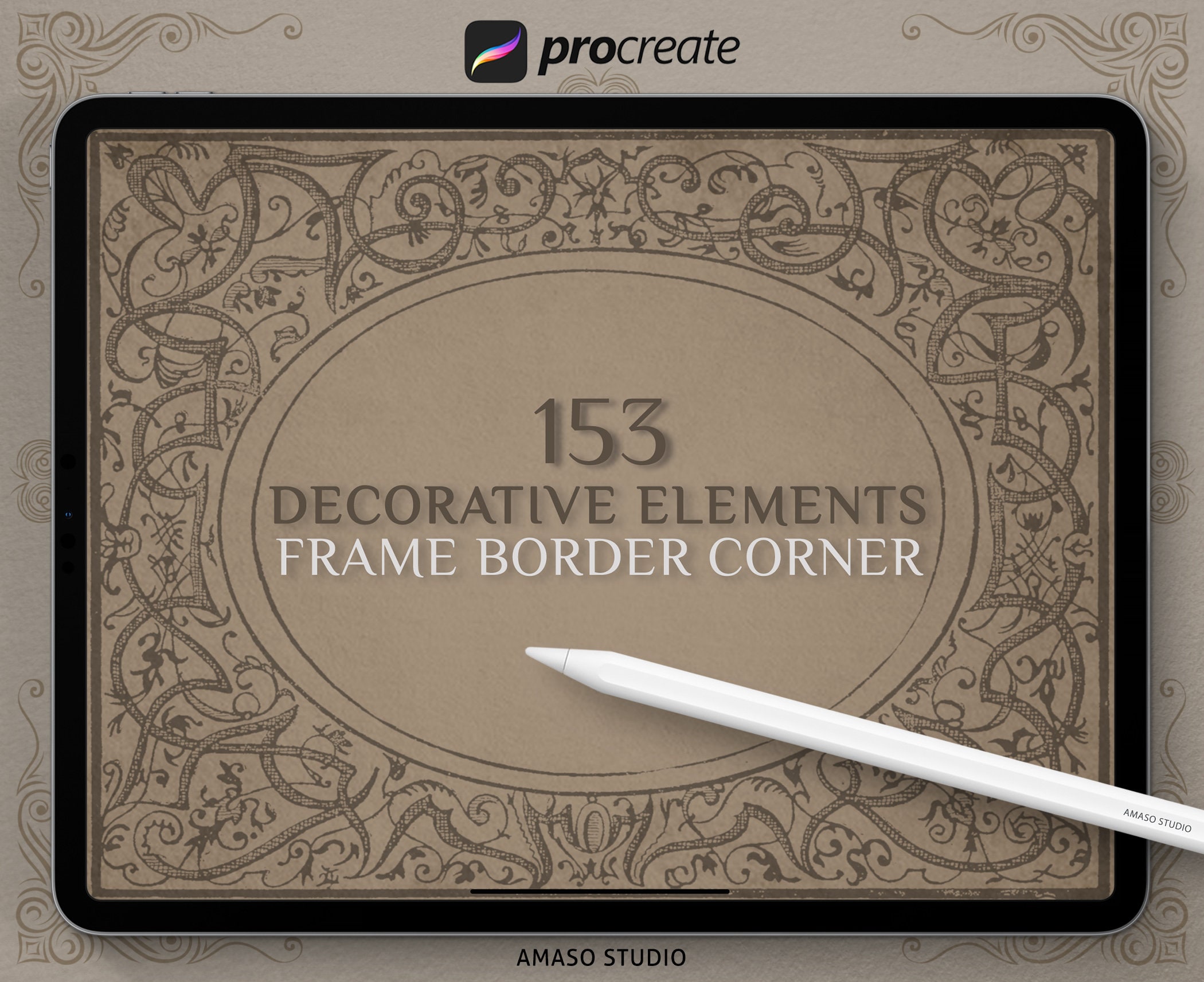 Decorative Elements Procreate Stamp Border Frame and Corner - Etsy