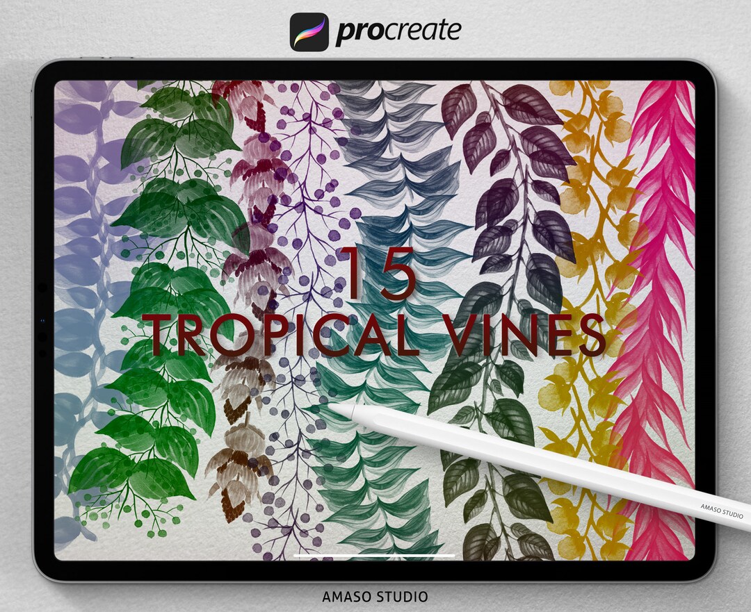 Tropical Vines Procreate Brush, Tropical Leaves Procreate Stamps ...