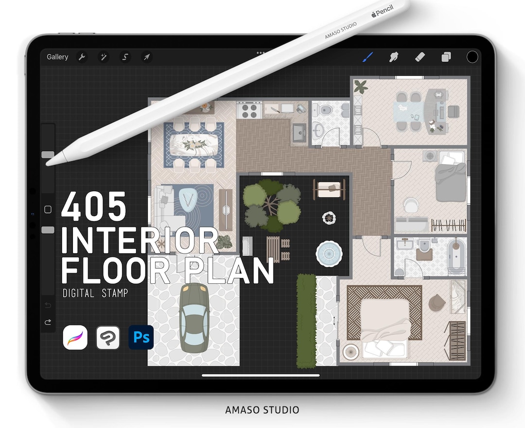 Interior Floor Plan Stamp for Procreate, Photoshop Brush and Clip ...
