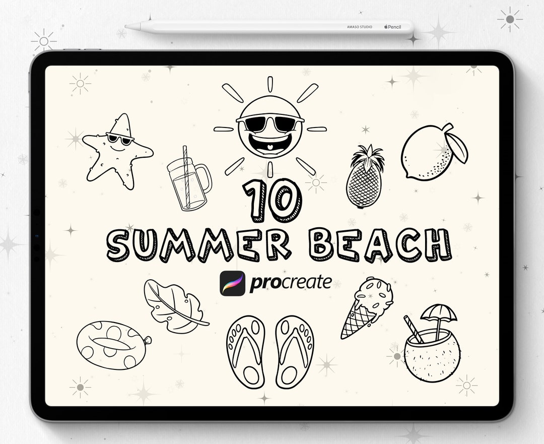 10 Summer Beach Procreate Stamp, Beach Stamp, Summer Procreate Stamp - Etsy