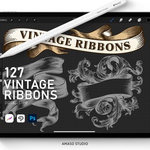 Vintage Ribbon and Banners for Procreate, Photoshop Brush and Clip ...