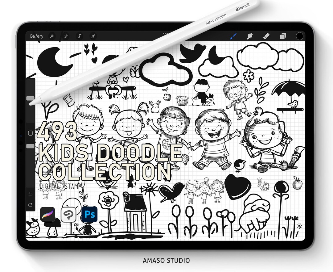 Kids Doodle Set Collections for Procreate, Photoshop and Clip Studio ...