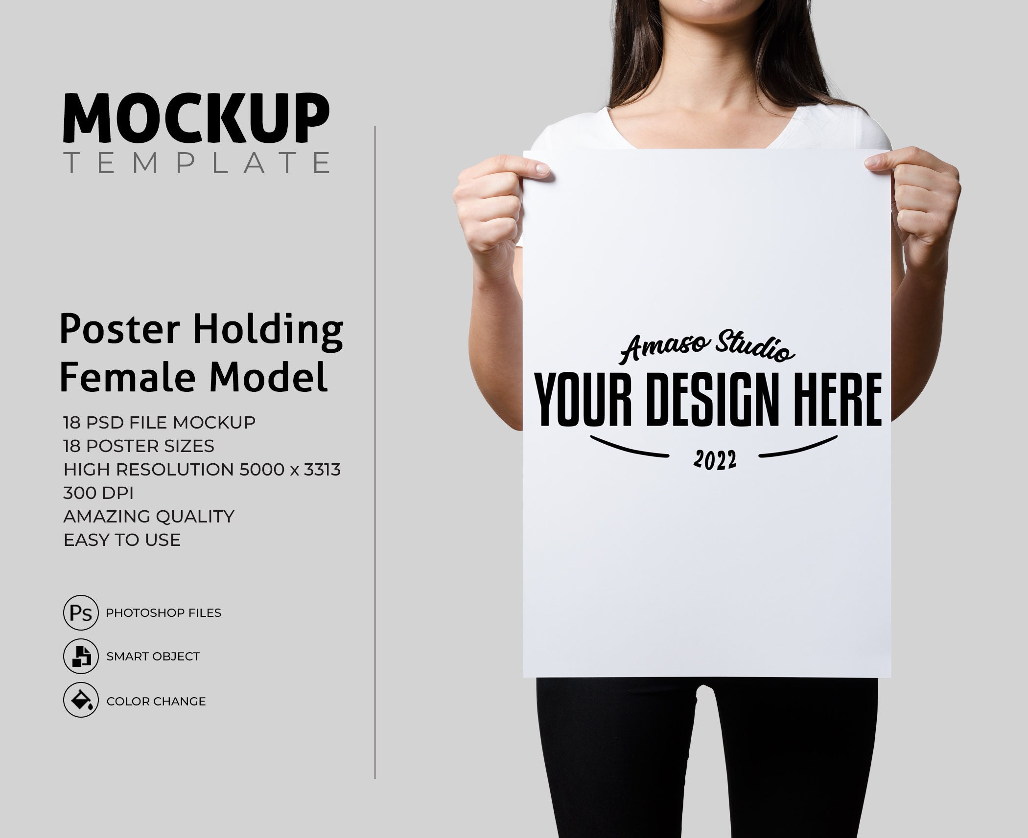 Poster Mockup Bundle, Female Model Holding Poster Mockup, Photoshop ...