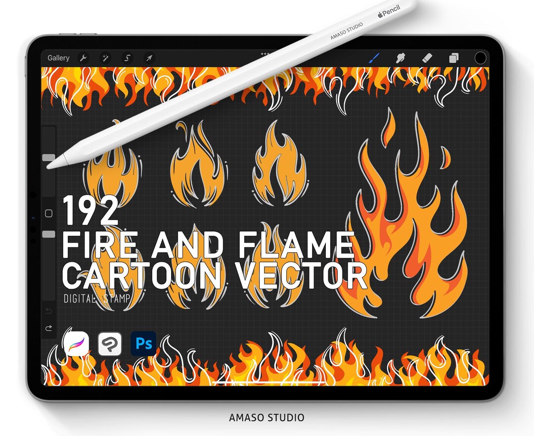 Fire and Flame Cartoon Vector for Procreate, Photoshop Brush and Clip ...