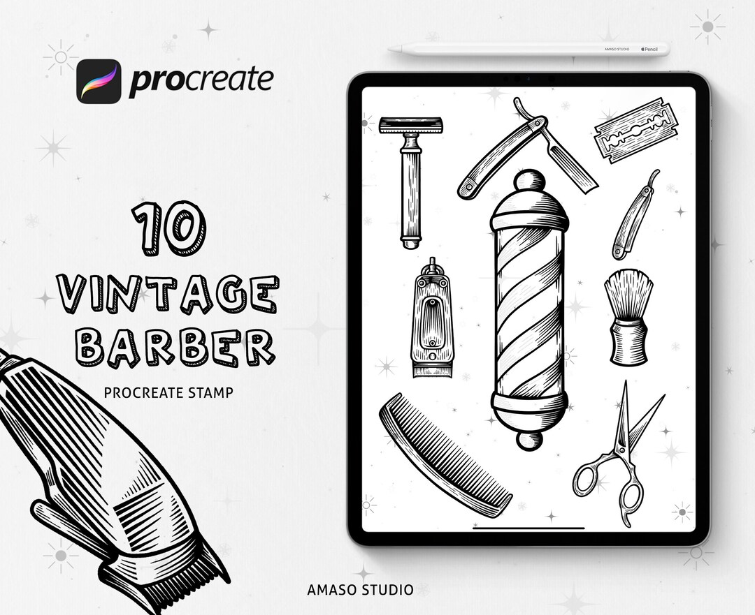 10 Vintage Barber Procreate Stamp, Brushes Barber Shop, Barber ...