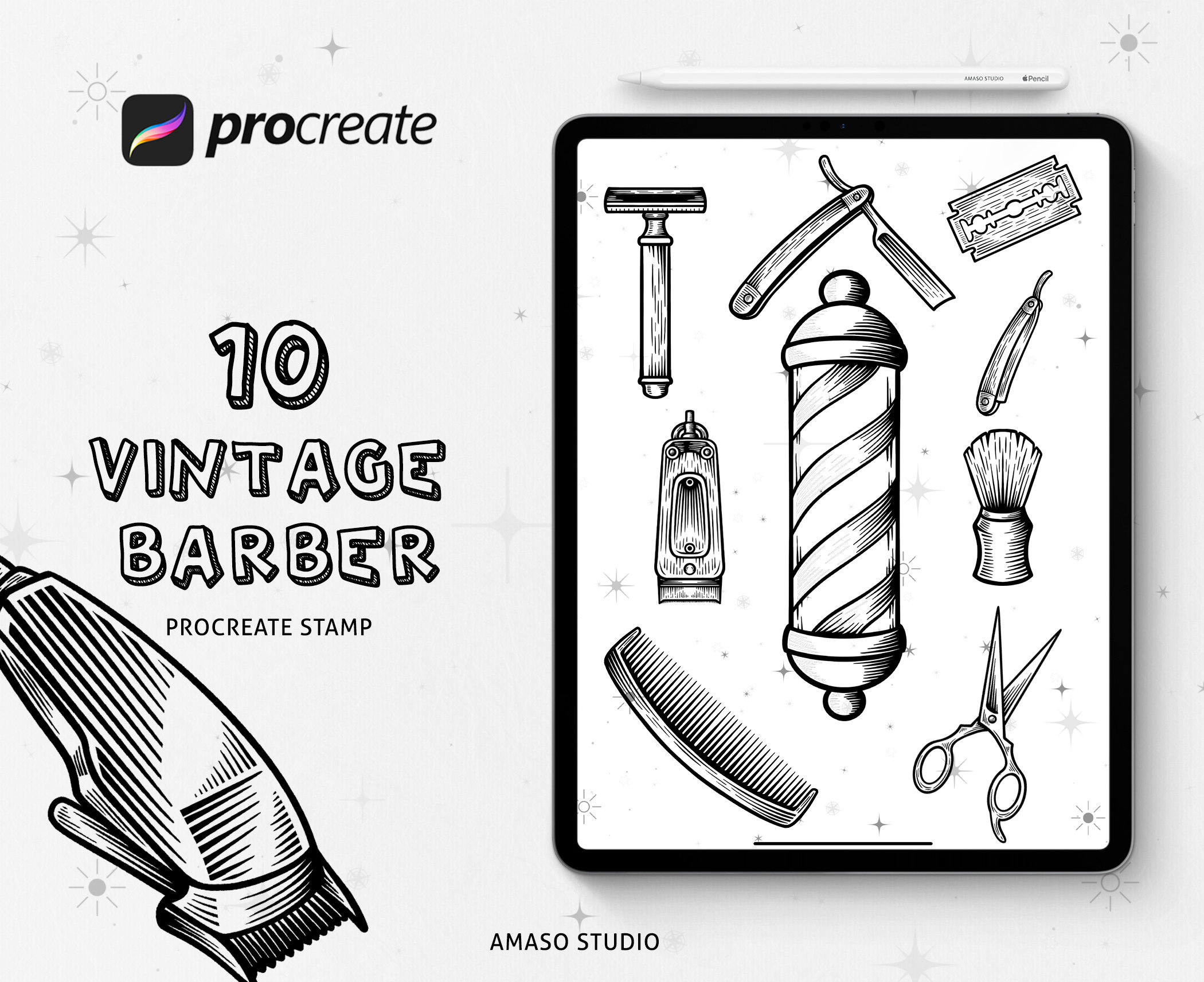 10 Vintage Barber Procreate Stamp, Brushes Barber Shop, Barber ...