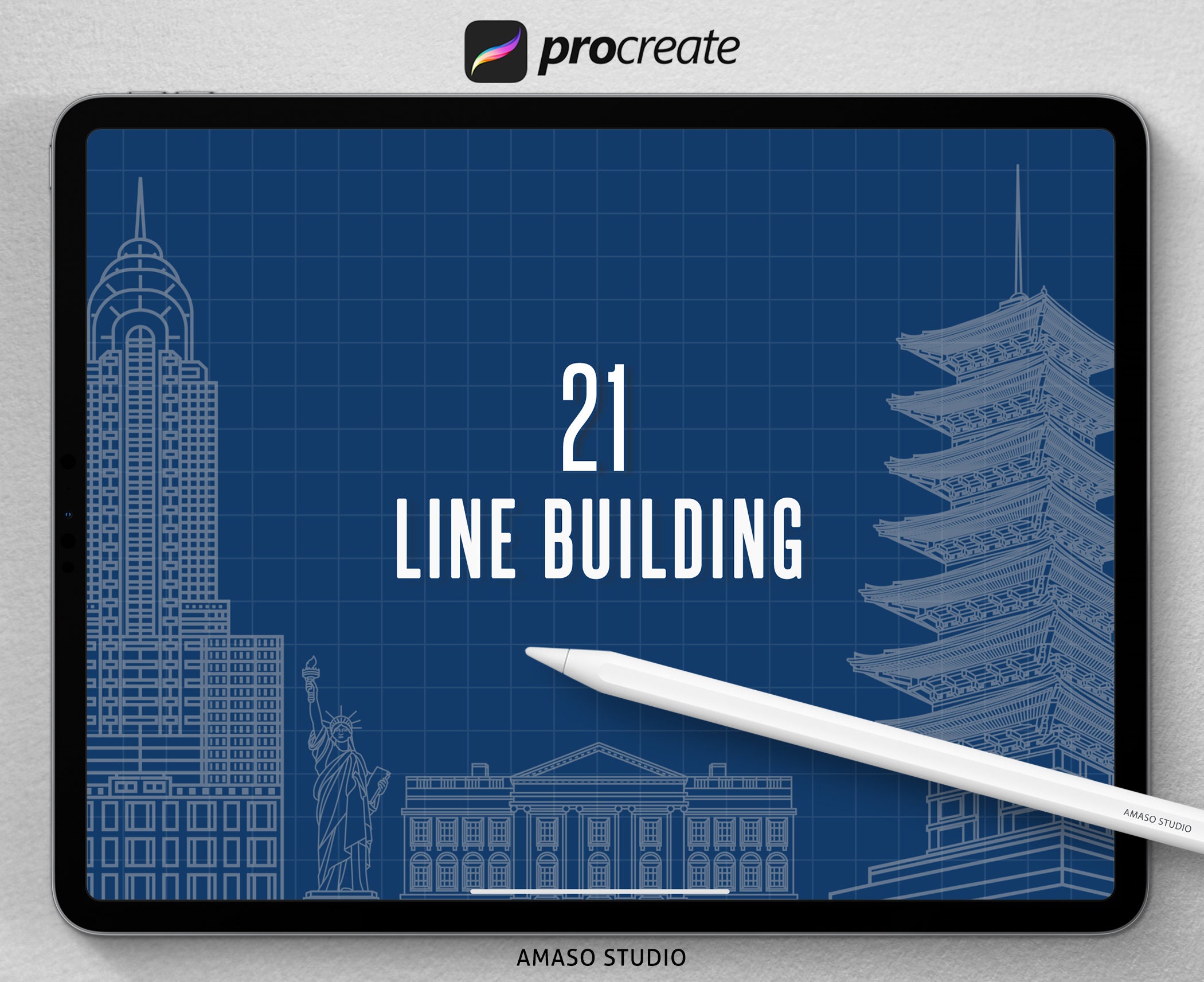 Line Building Procreate Stamp, Line Art Vector Illustration for ...