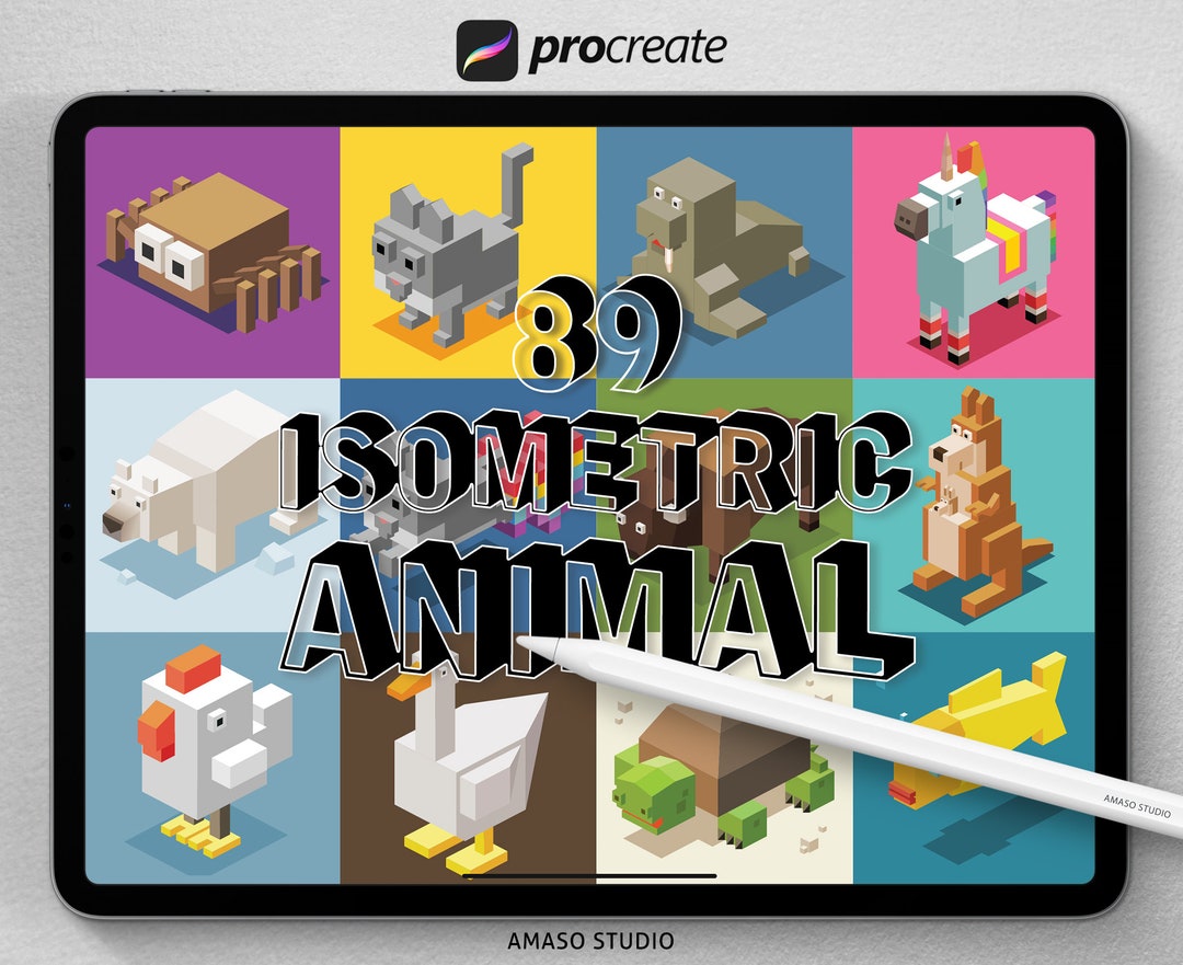 Animal Isometric Procreate Stamp, Isometric Vector Illustration for ...