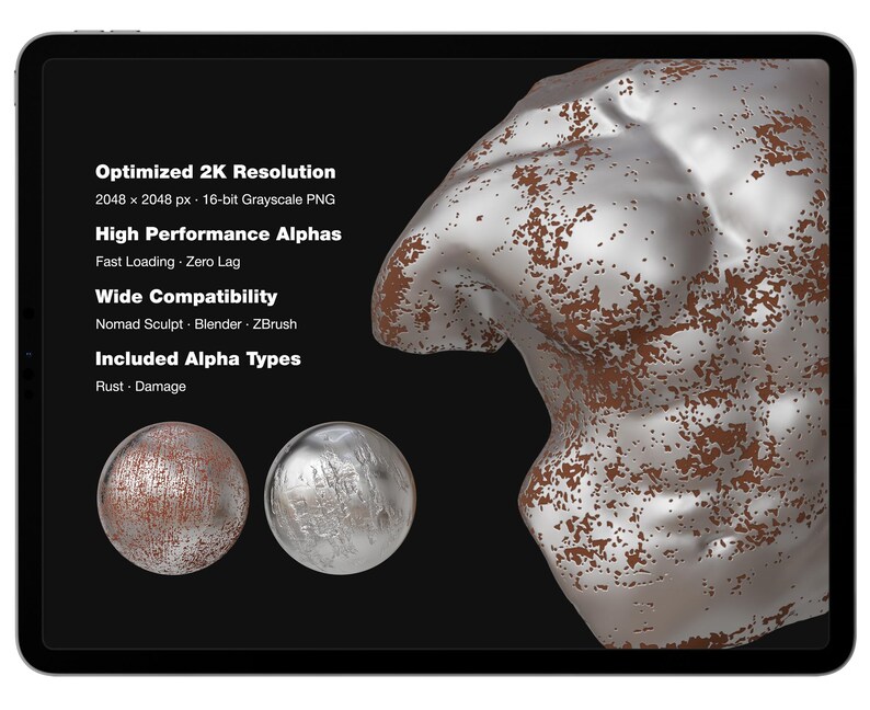 Rust Corroded Metal Alphas Texture Pack for Nomad Sculpt Blender Zbrush ...