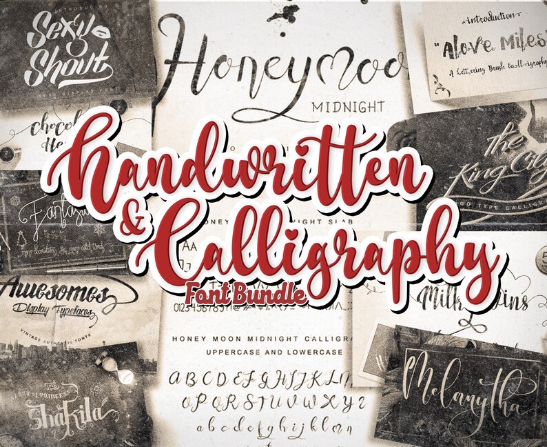 160+ Handwritten Calligraphy Fonts Bundle, Vintage Typefaces (digital ...
