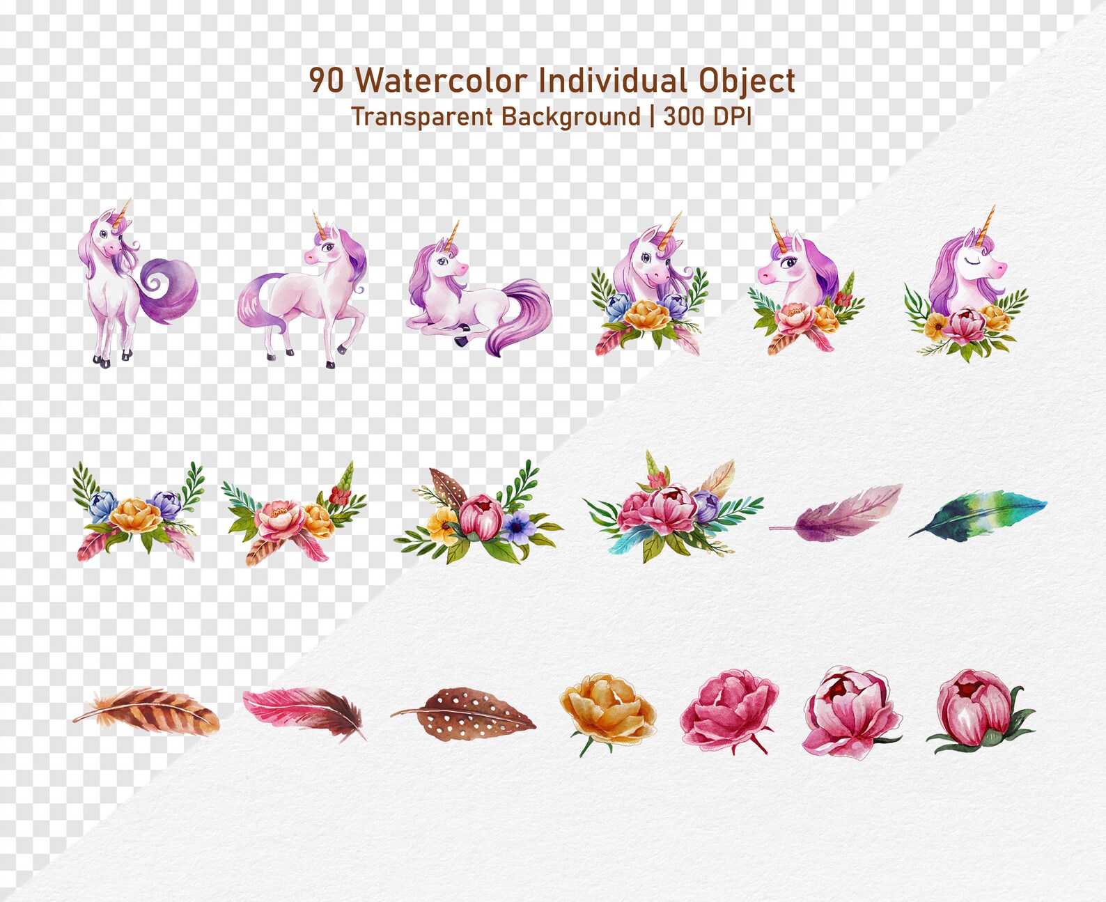 Fairy Unicorn Watercolor Clipart High Resolution Pngs - Etsy