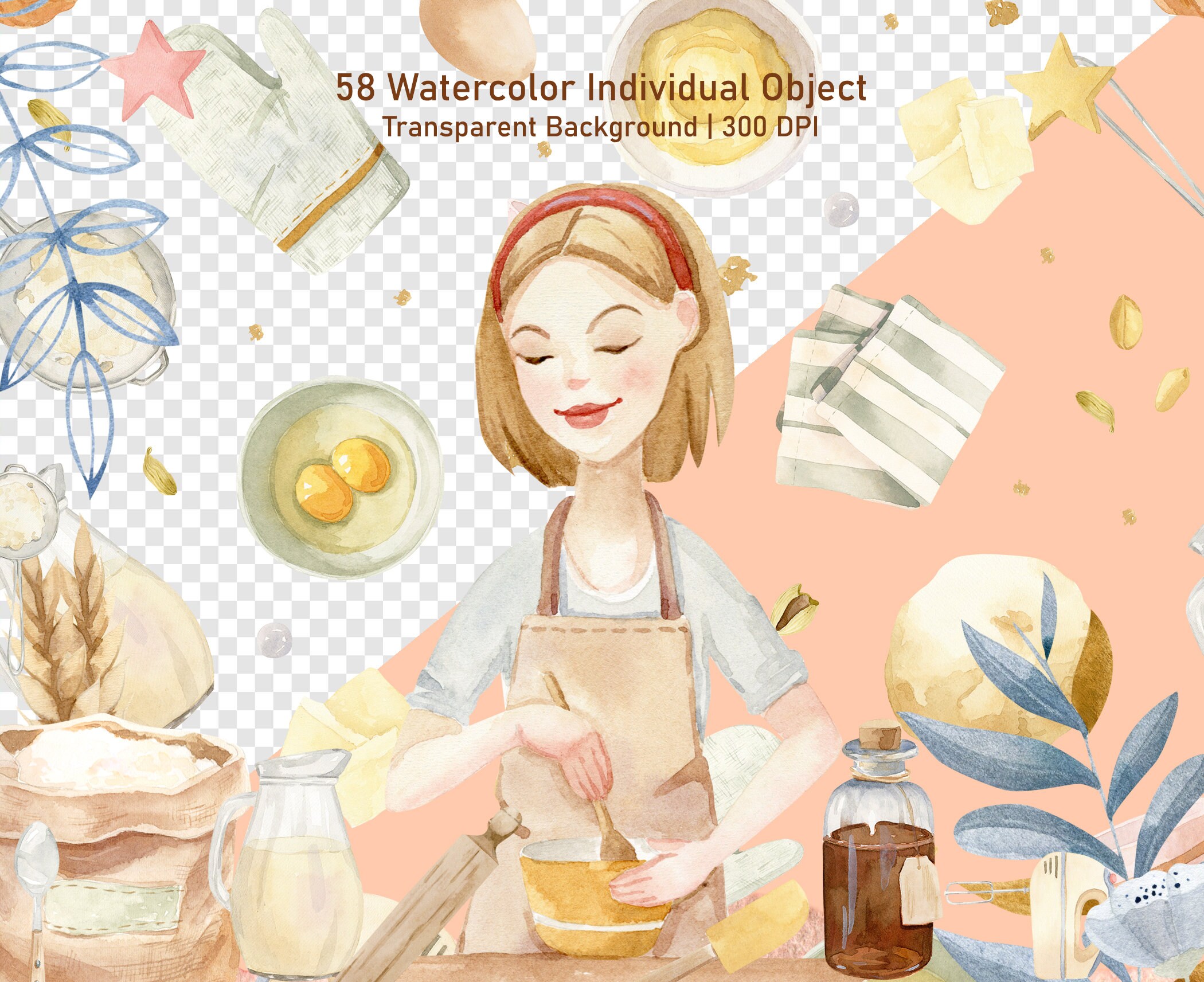 Baking at Home Watercolor Clipart High Resolution Pngs - Etsy