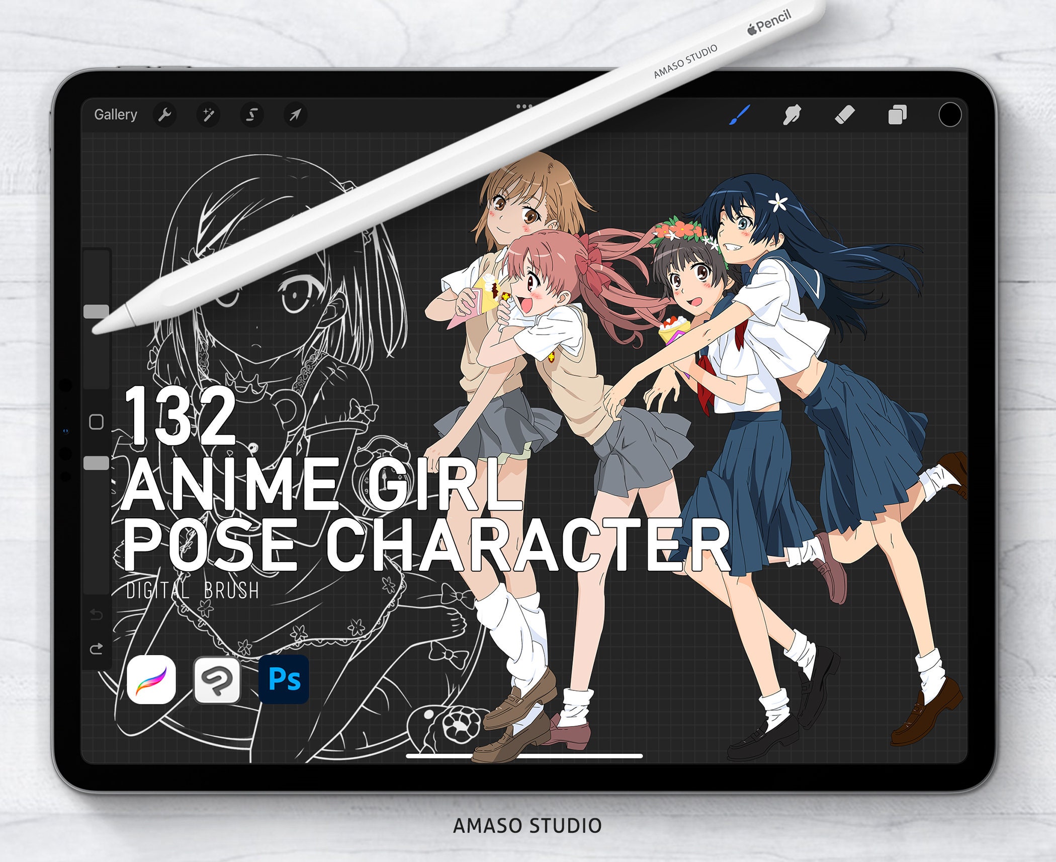 Anime Girl Pose Character for Procreate, Photoshop and Clip Studio ...