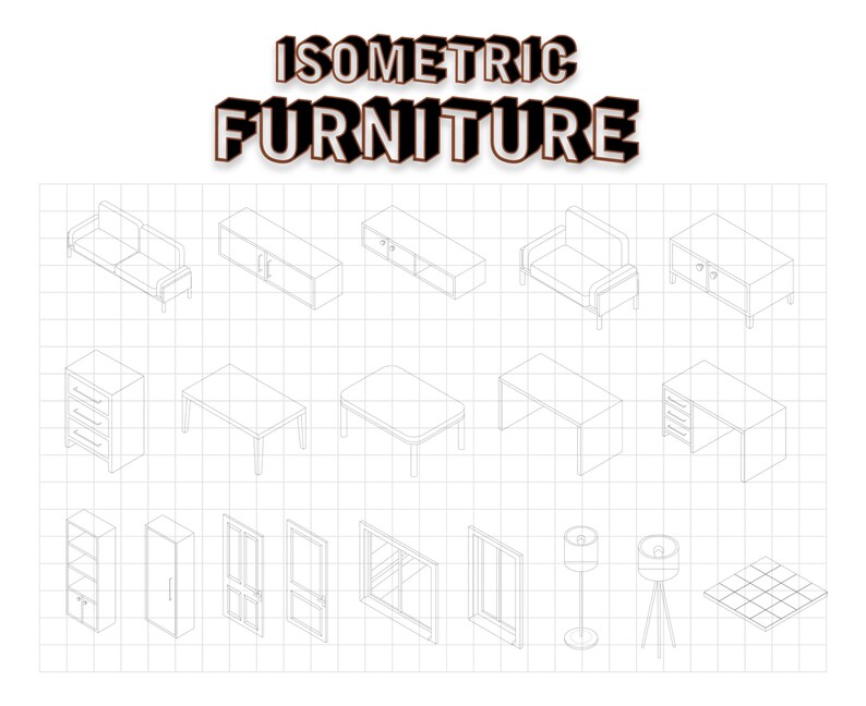 Furniture Isometric Procreate Stamp, Isometric Vector Illustration for ...