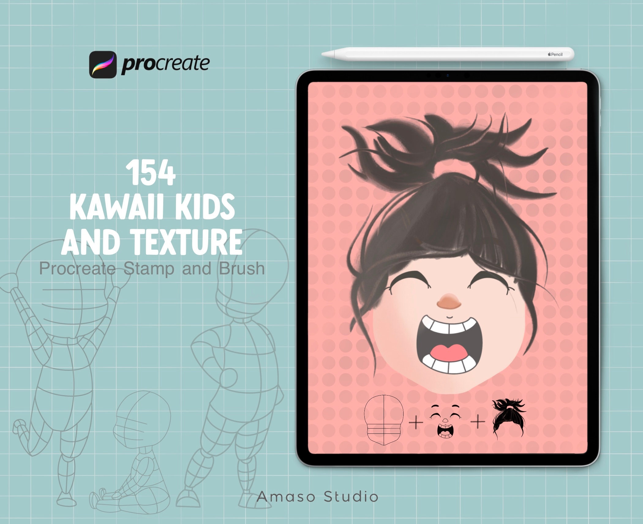 Kawaii Kids Procreate Stamp and Texture Brushes Procreate - Etsy