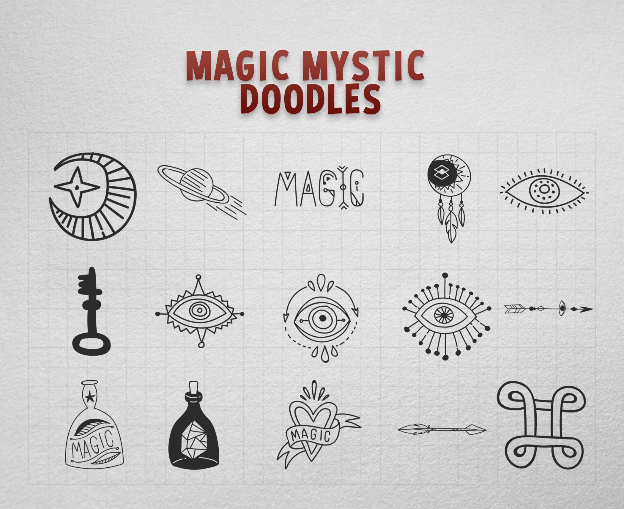 Magic Mystic Doodles Procreate Stamp, Bohemian Illustration for ...
