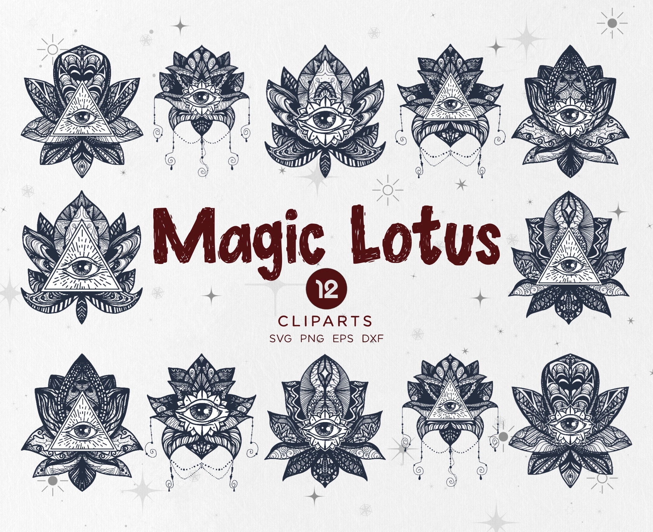 12 Magic Lotus SVG Clipart, Eyes Conspiracy Cut Files - Etsy