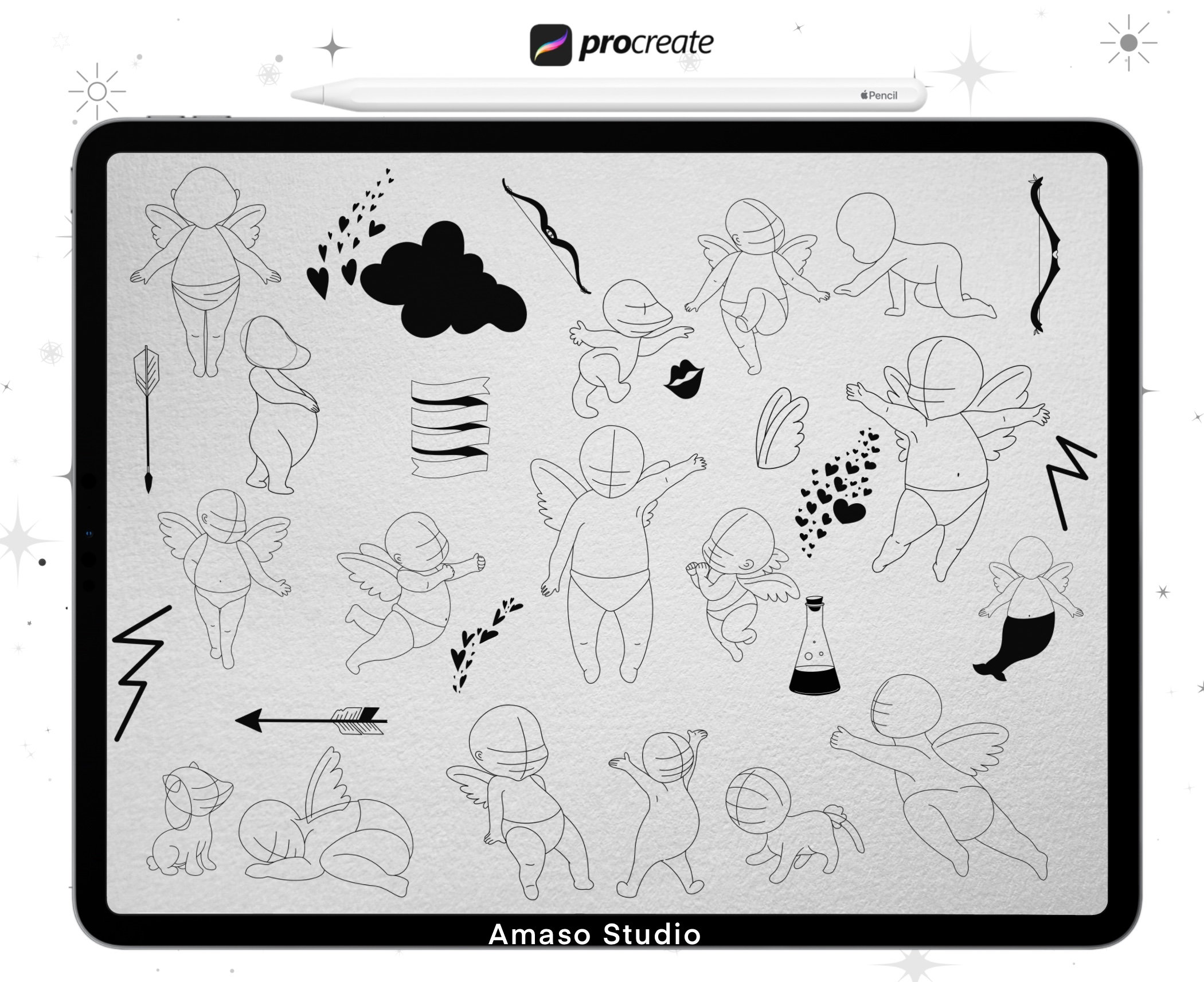 Cupids Procreate Stamp Angel Procreate Brushes Cartoon - Etsy