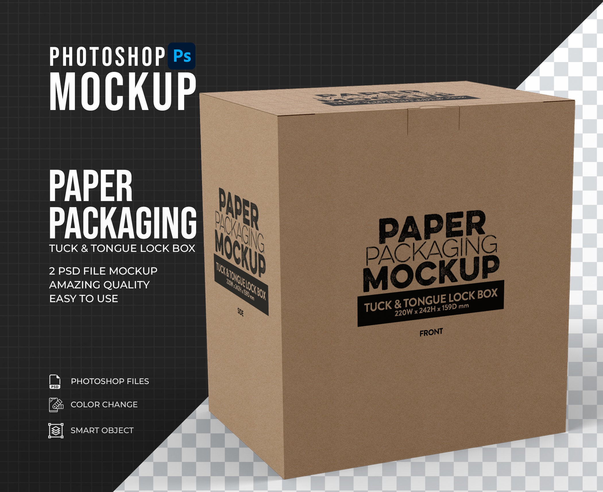 Paper Packaging Tuck and Tongue Lock Box Mockup, Photoshop Mockup Super ...