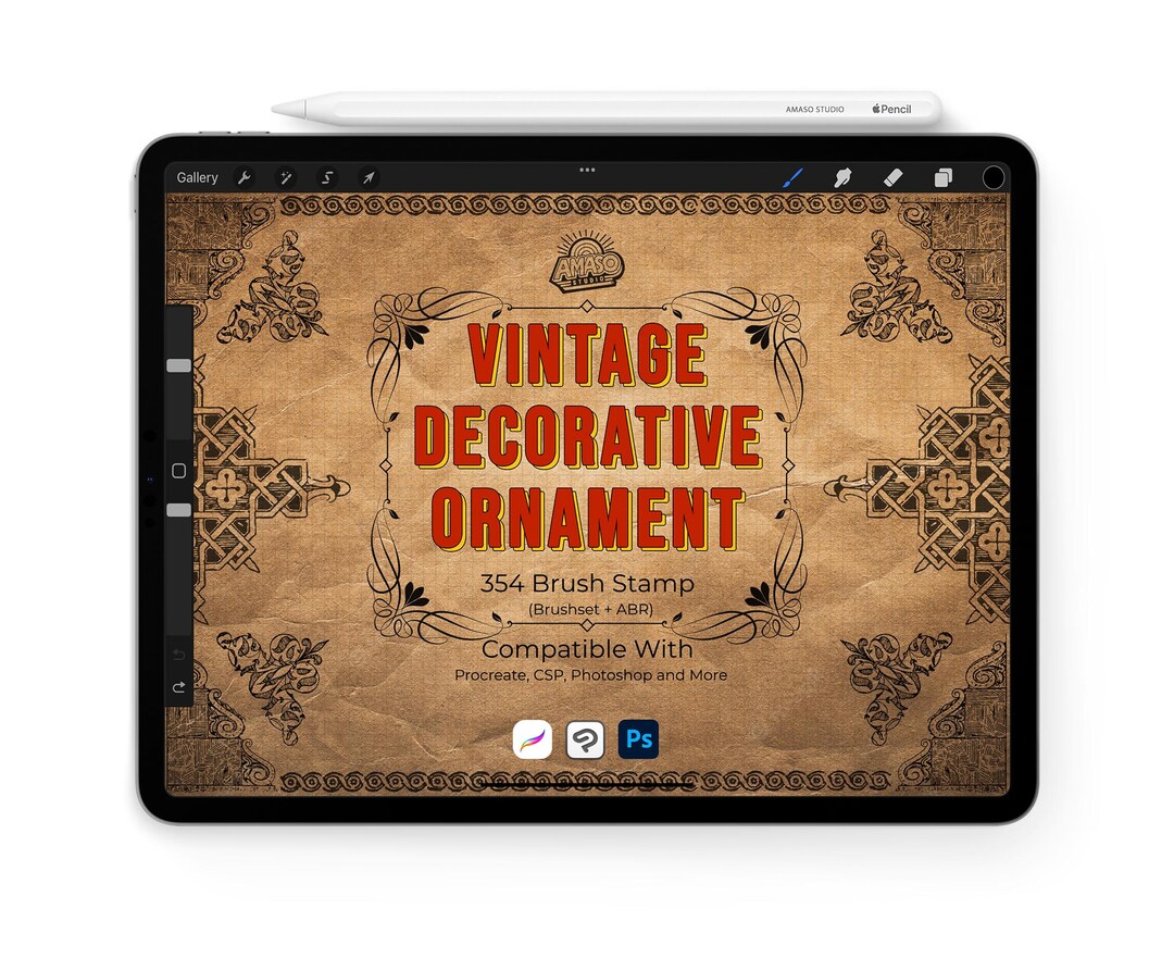 Vintage Ornament Stamps for Procreate & Photoshop – 354 Flourish ...