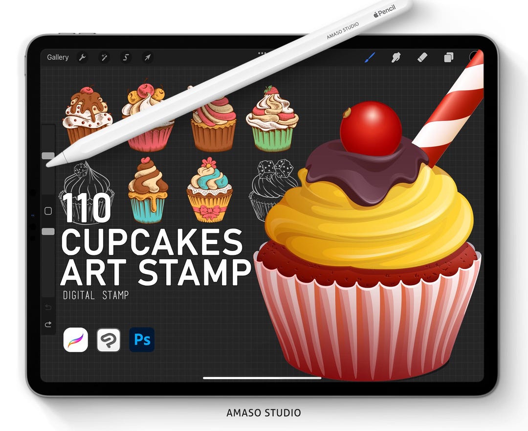Cupcakes Stamp for Procreate, Photoshop Brush and Clip Studio Paint ...