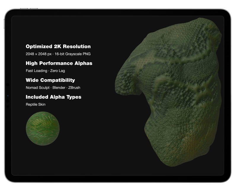 Reptile Creature Alphas for Nomad Sculpt Blender Zbrush | Scales Dragon ...